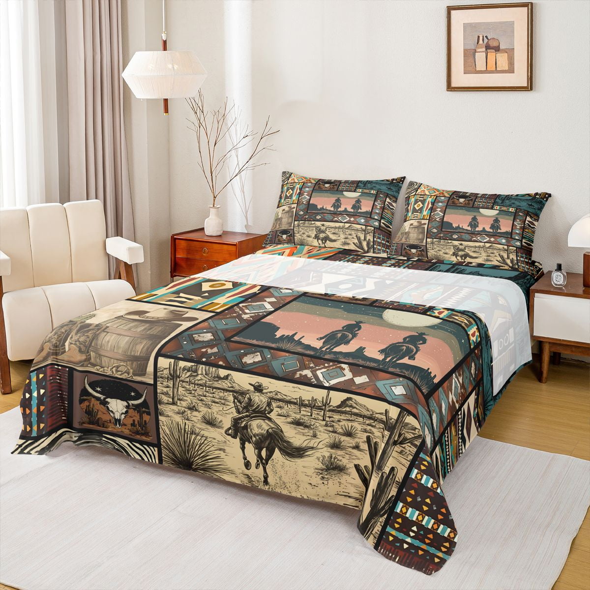 Castle Fairy Boys Girls Western Cowboy Bed Sheets,Boho Tribal Aztec ...