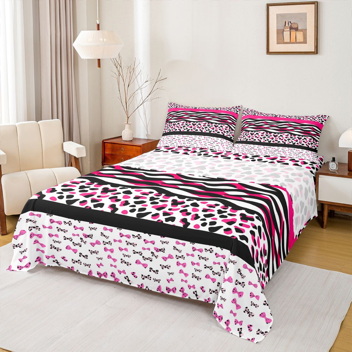 Castle Fairy Boys Girls Zebra Leopard Print Bed Sheets,Kawaii Bow Knot ...