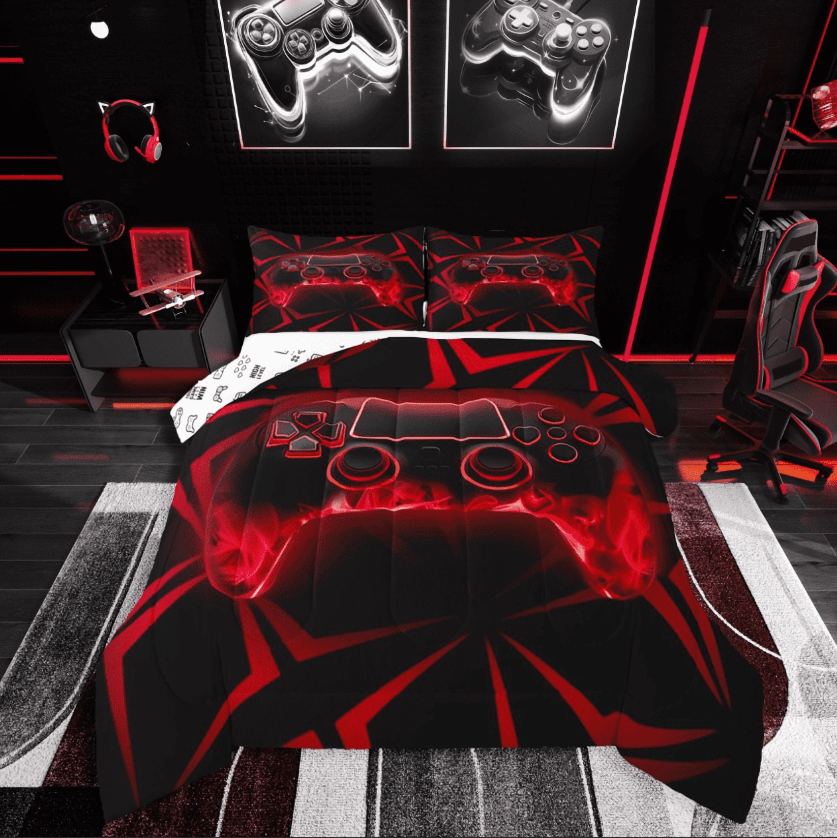 Castle Fairy Boys Gradient Gamer 3-Piece Full Size Comforter Sets,Black ...
