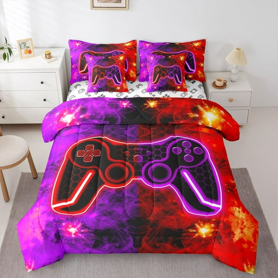 Castle Fairy Boys Ombre Video Game Bedding Comforter Set,Honeycomb King ...