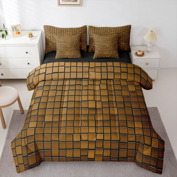 Castle Fairy Boys Plaid Bedding Comforter Set, Pixel Grid Miners Queen ...