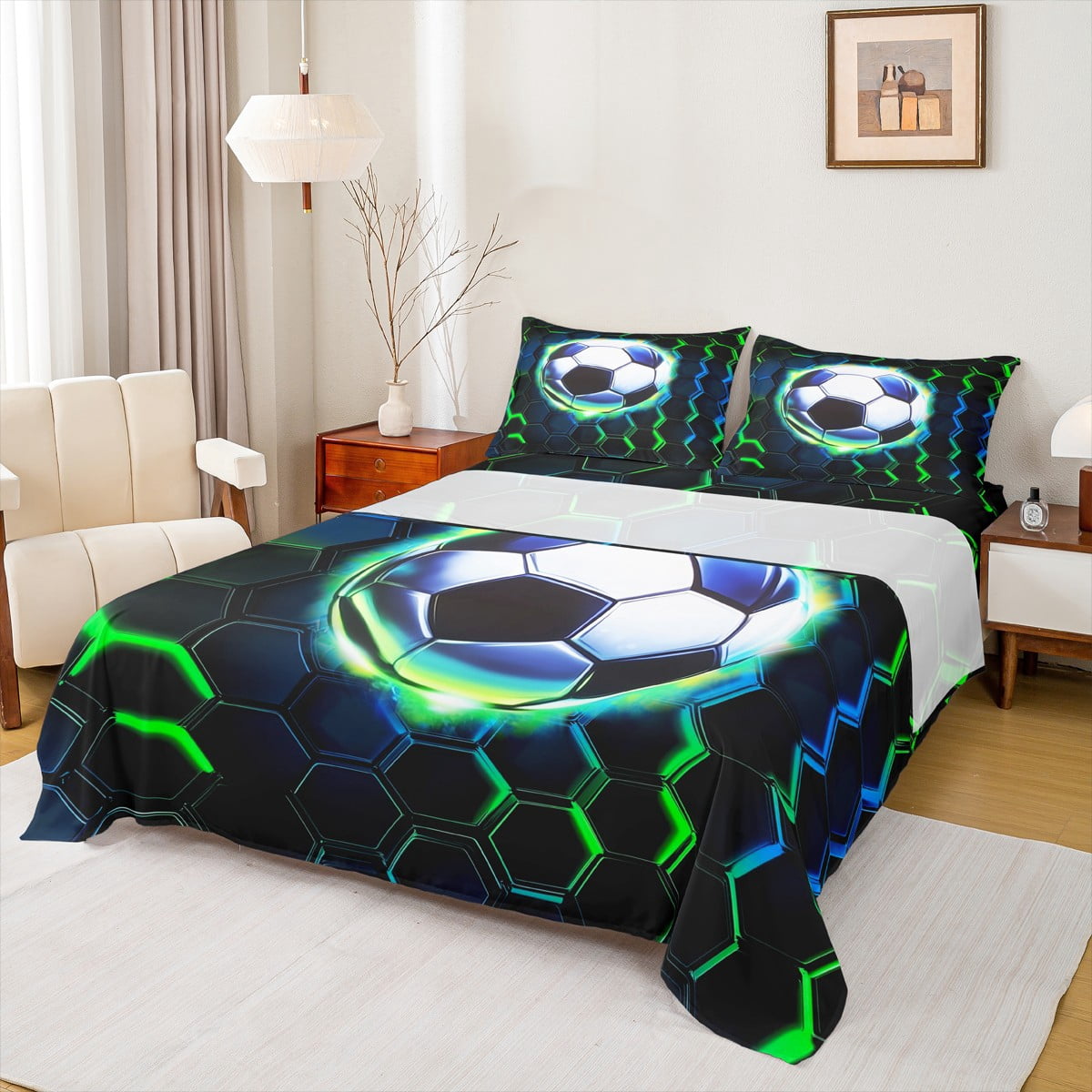 Castle Fairy Boys Soccer 4-Piece Full Size Sheets,Sport Football Bed ...
