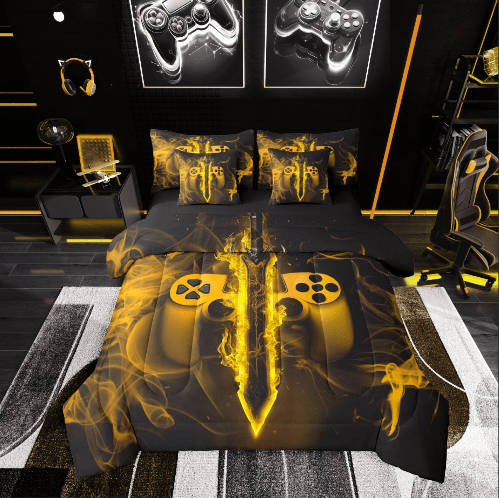 Castle Fairy Boys Video Game 7 Pieces Bedding Comforter Set,Abstract Lightsaber Full Bedding Set ...