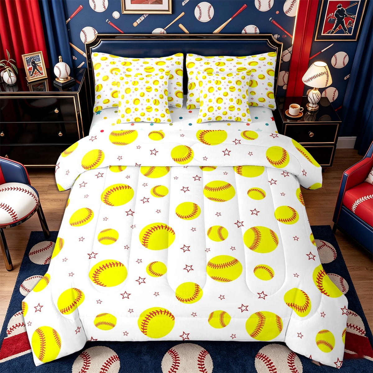Castle Fairy Bright Softball Queen Bedding 7pcs, Cartoon Ball Stars ...