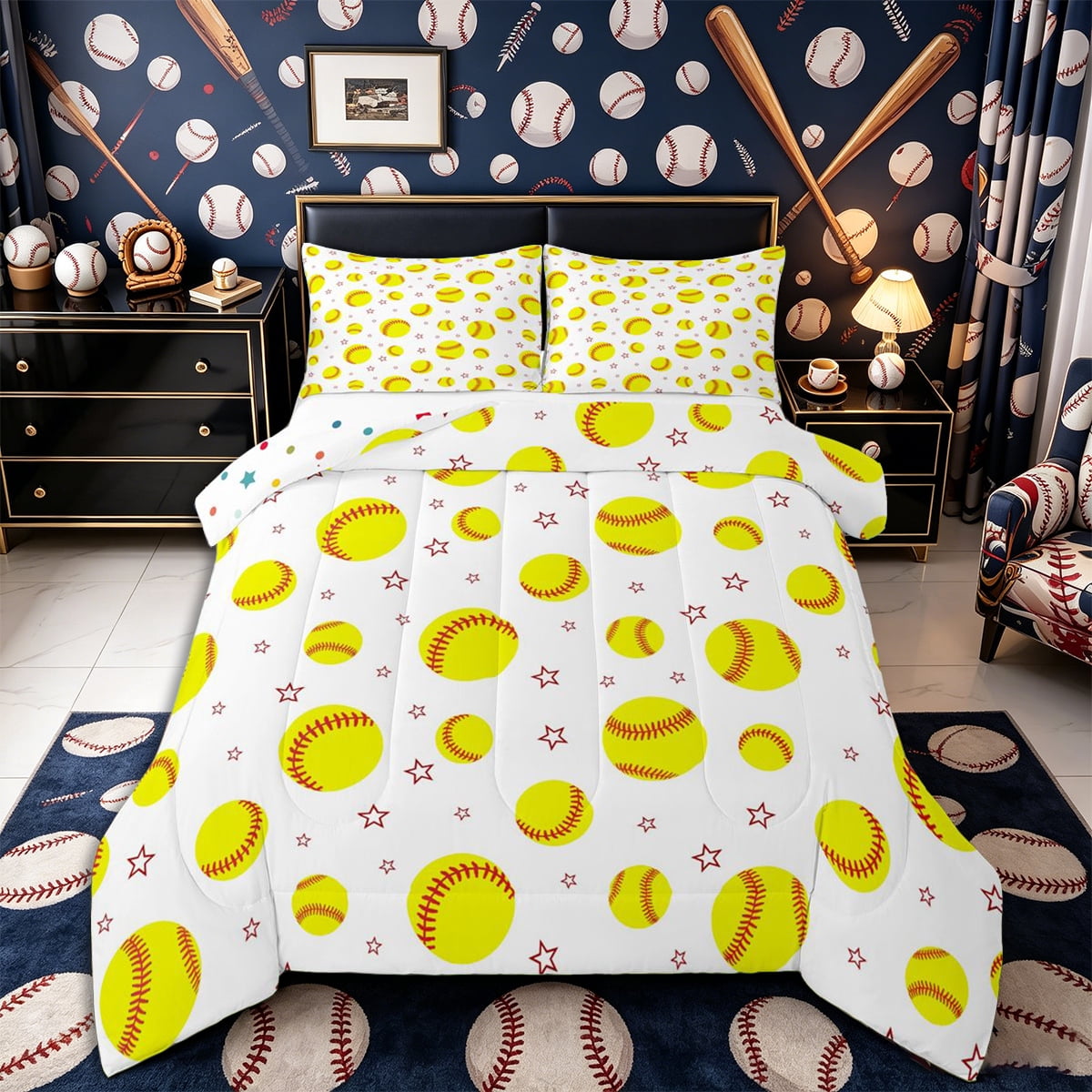 Castle Fairy Bright Softball Queen Comforter Set 3 Pieces, Cartoon Ball ...