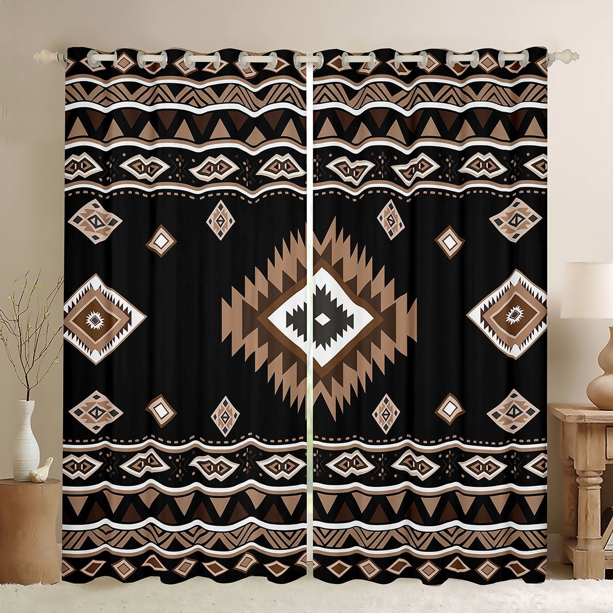 Castle Fairy Brown Aztec Black Out Curtains,Bohemian Theme Curtains ...