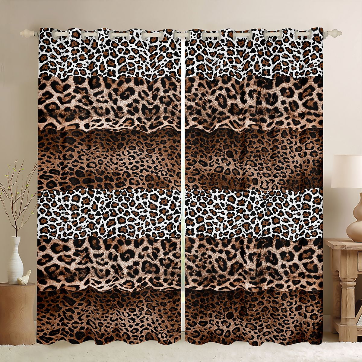 Castle Fairy Brown Leopard Curtains Pack of 2 (42x84 Each),Animal Print ...
