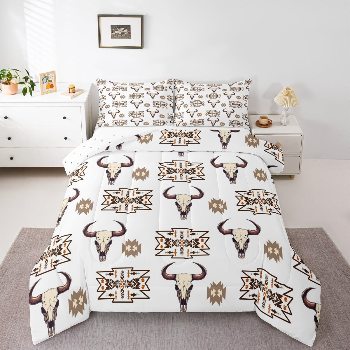 Castle Fairy Bull Skull 3-Piece Full Size Comforter Sets,Bohemian Aztec ...