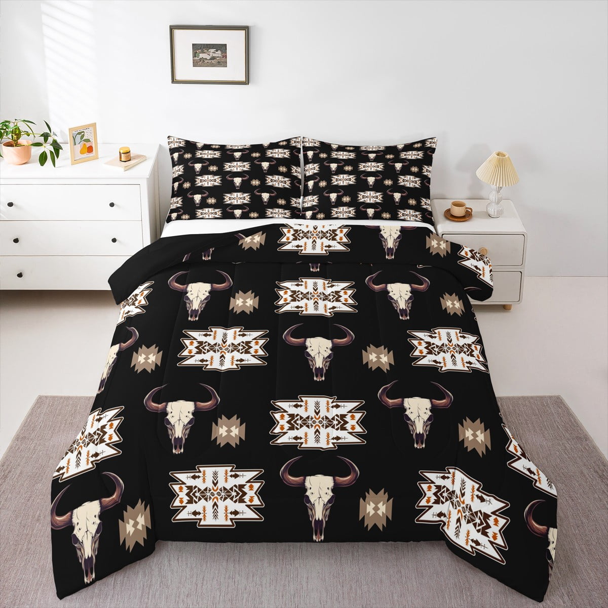Castle Fairy Bull Skull 3-Piece Full Size Comforter Sets,Bohemian Aztec ...