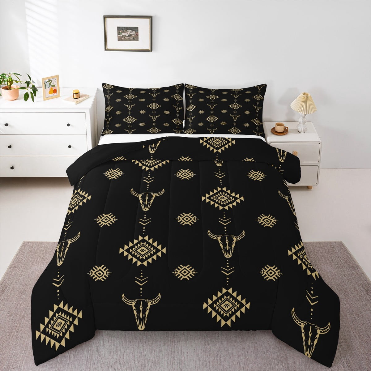 Castle Fairy Bull Skull 3-Piece Full Size Comforter Sets,Tribal Aztec ...