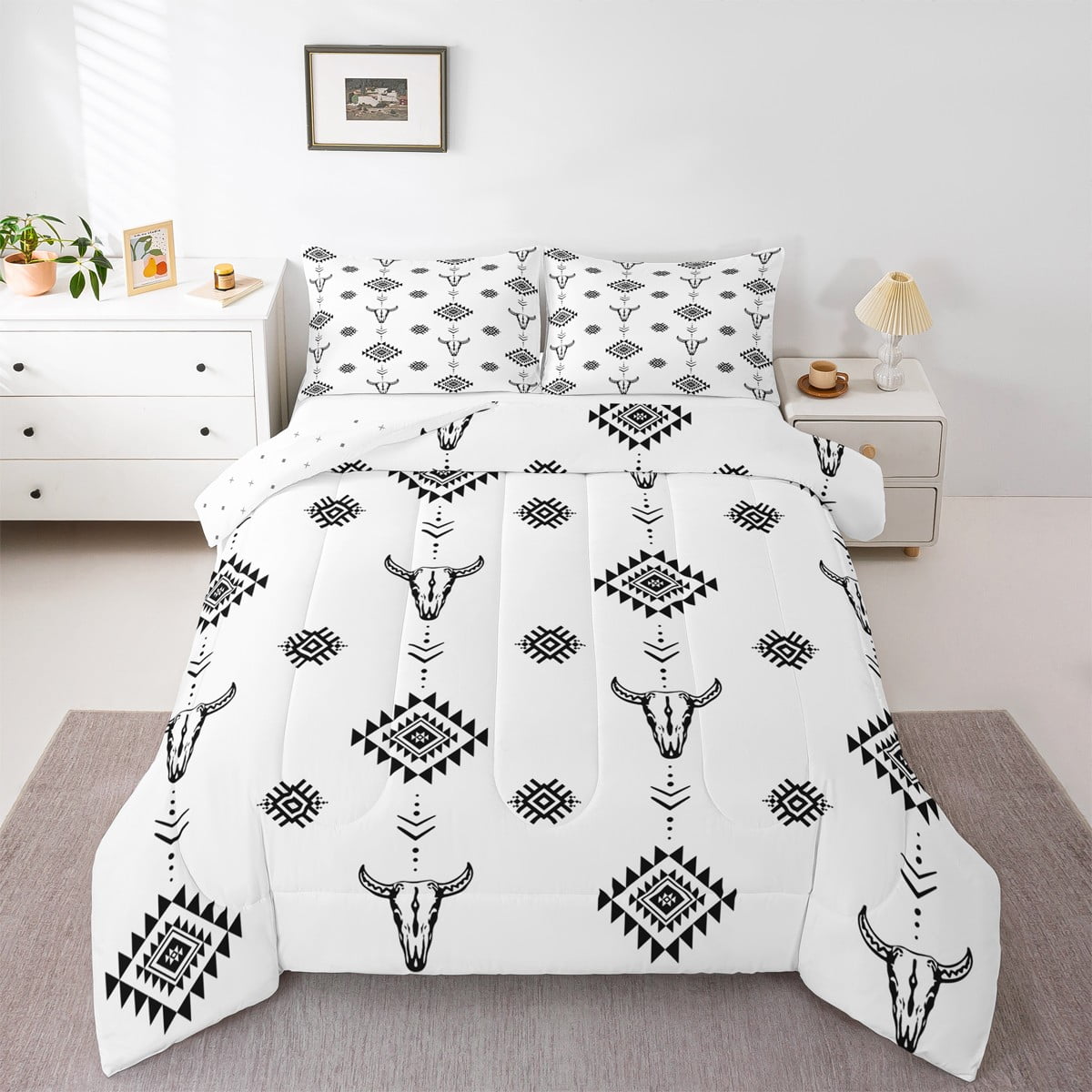Castle Fairy Bull Skull 3 Pieces Queen Comforter Set,Tribal Aztec Ultra ...