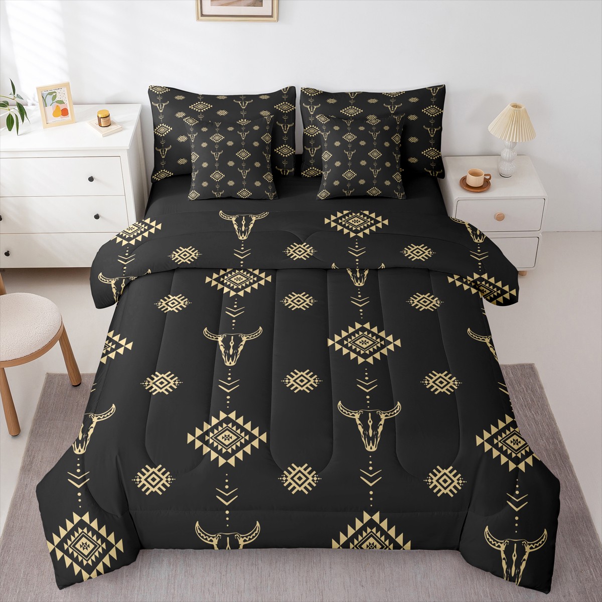 Castle Fairy Bull Skull 7-Piece Twin Bedding Sets,Tribal Aztec Bedding ...