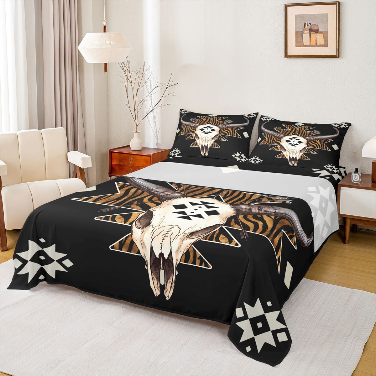 Castle Fairy Bull Skull Bed Sheets for Boys Girls,Tribal Aztec King ...
