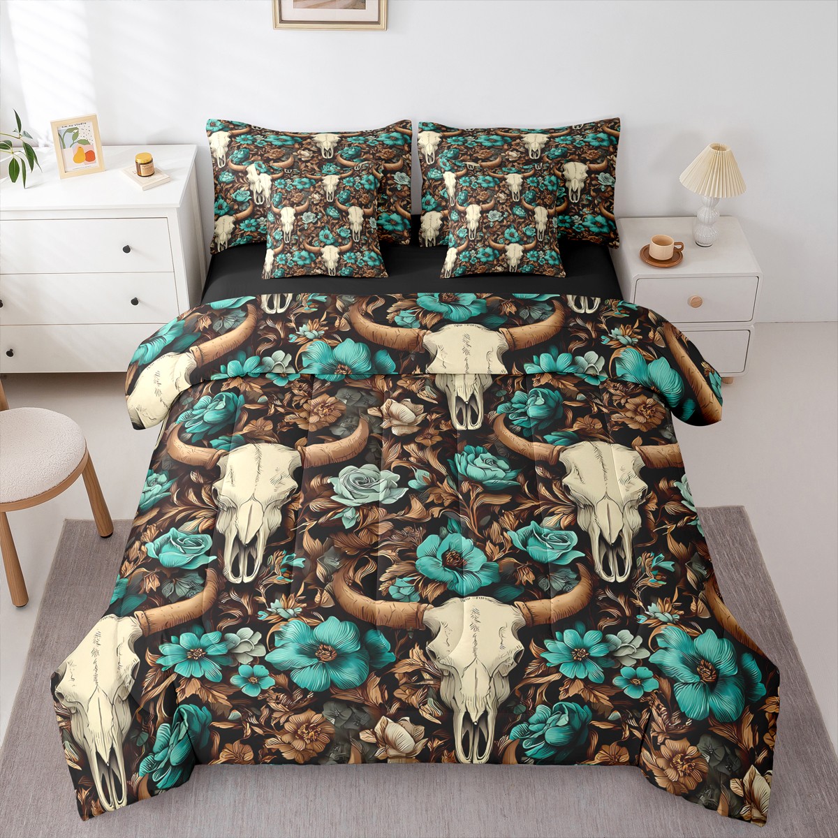 Castle Fairy Bull Skull Bedding Comforter Set 7pcs for Boys Girls,Chic ...