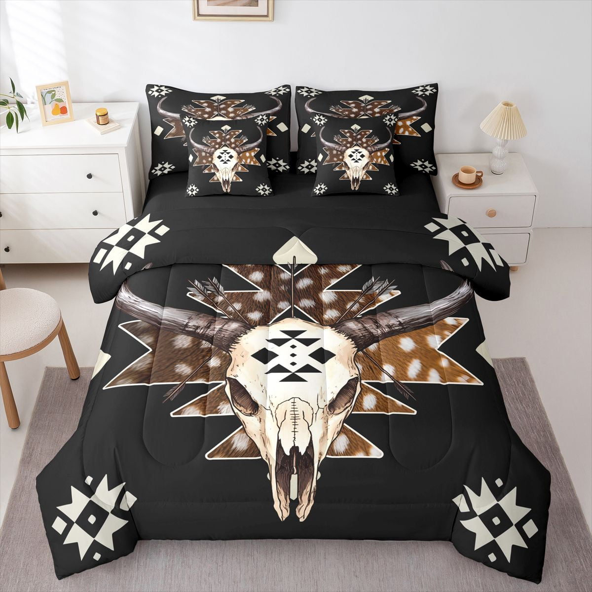 Castle Fairy Bull Skull Bedding Comforter Set,Animal Print Aztec Queen ...