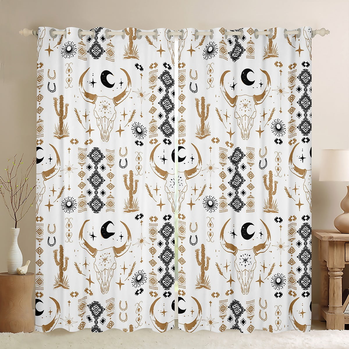 Castle Fairy Bull Skull Blackout Curtains Set of 2 (52x84 Each),Tribal ...