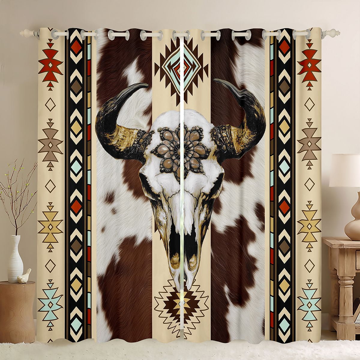 Castle Fairy Bull Skull Blackout Curtains Set of 2 (52x84 Each),Cow ...