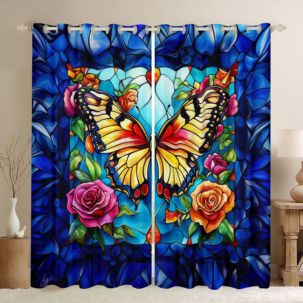 Castle Fairy Butterfly Blackout Curtains Set of 2 (52x84 Each),Floral ...