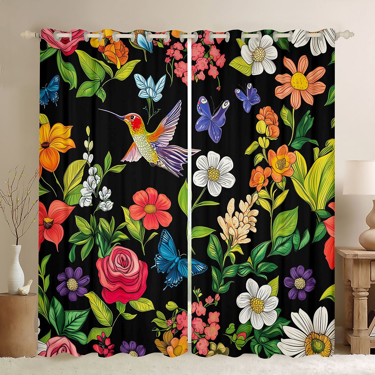 Castle Fairy Butterfly Blackout Curtains Set of 2 (52x84 Each),Flowers ...