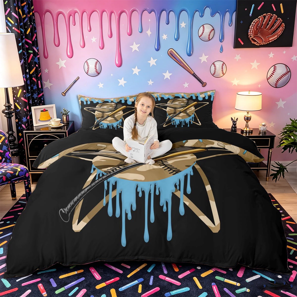 Castle Fairy Camo Baseball Hat Print Duvet Cover King, Blue Ice Cream ...