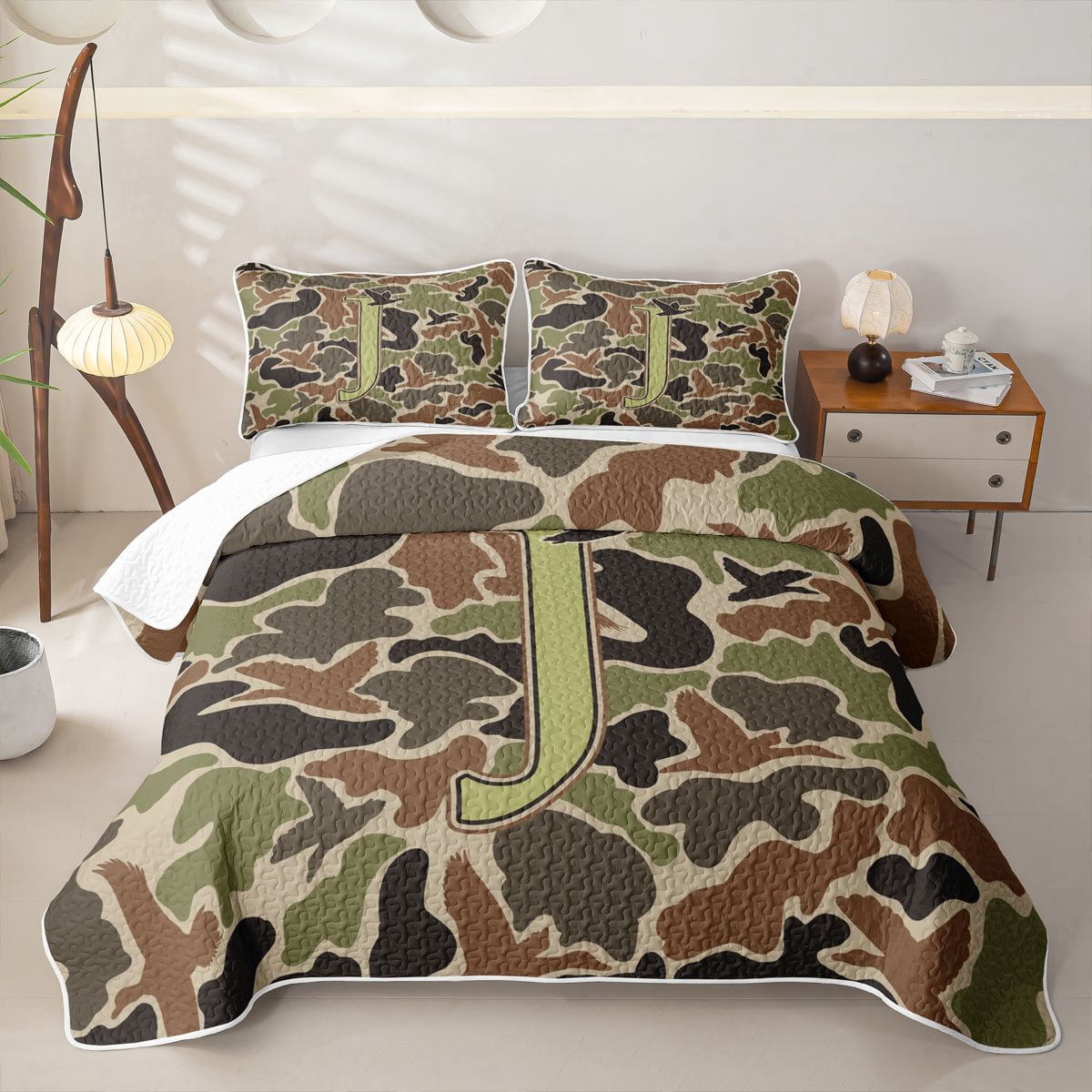 Castle Fairy Camo Duck Letter J Quilt King for Men,Hunting Theme King ...