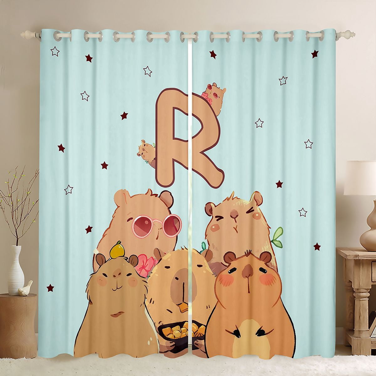Castle Fairy Capybara Letter R Black Out Curtains for Child,Cute ...