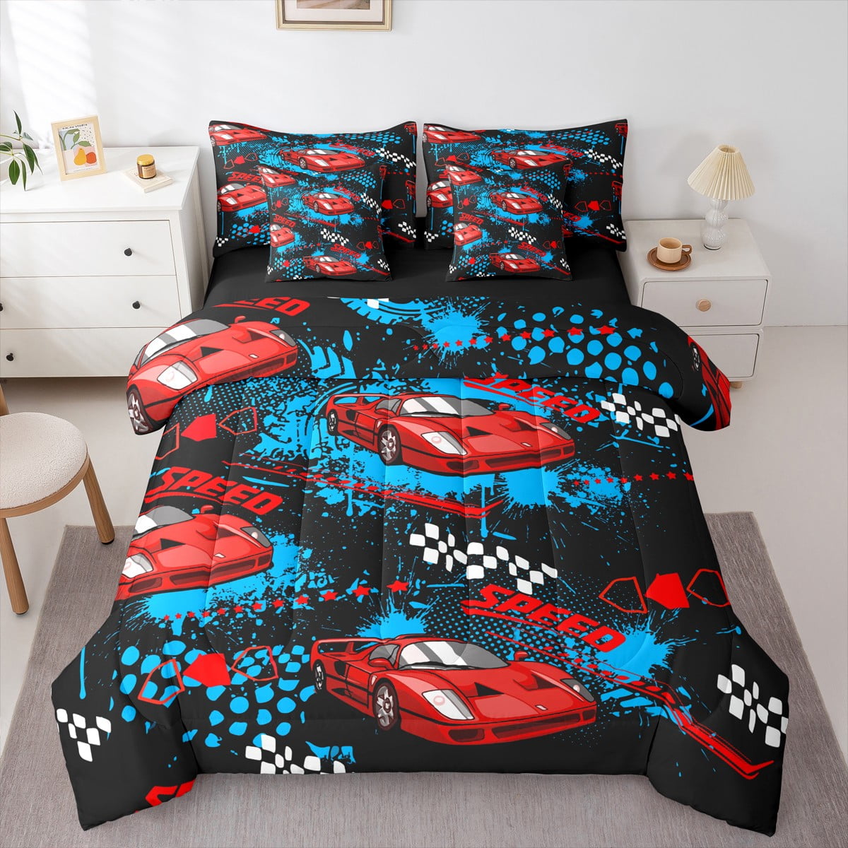 Castle Fairy Car Bedding Comforter Set for Children Teens,Speed Sport ...