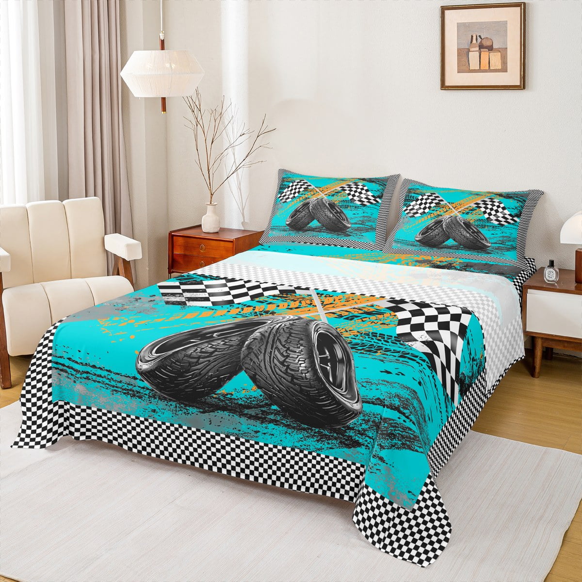 Castle Fairy Car Flag Full Size Sheets,Vintage Geometric Plaid Bed ...