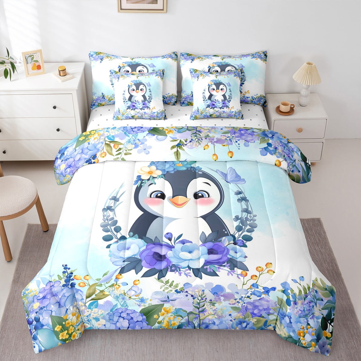 Castle Fairy Cartoon Animal Penguin Bedding Comforter Set 7-Piece for ...