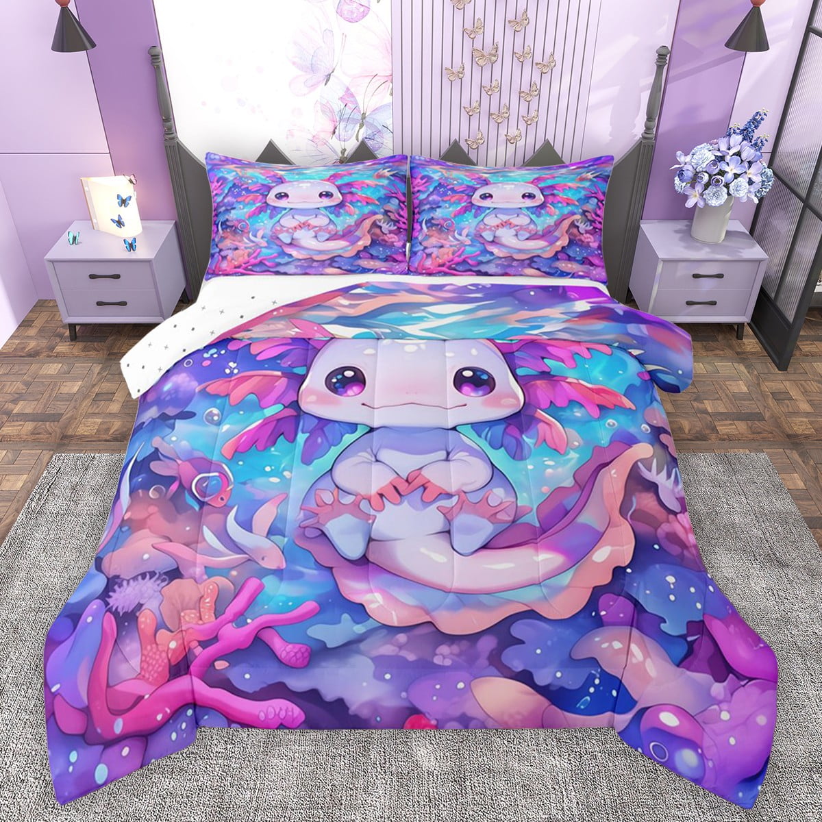 Castle Fairy Cartoon Axolotl Bedding Comforter Set 2pcs for Preppy ...