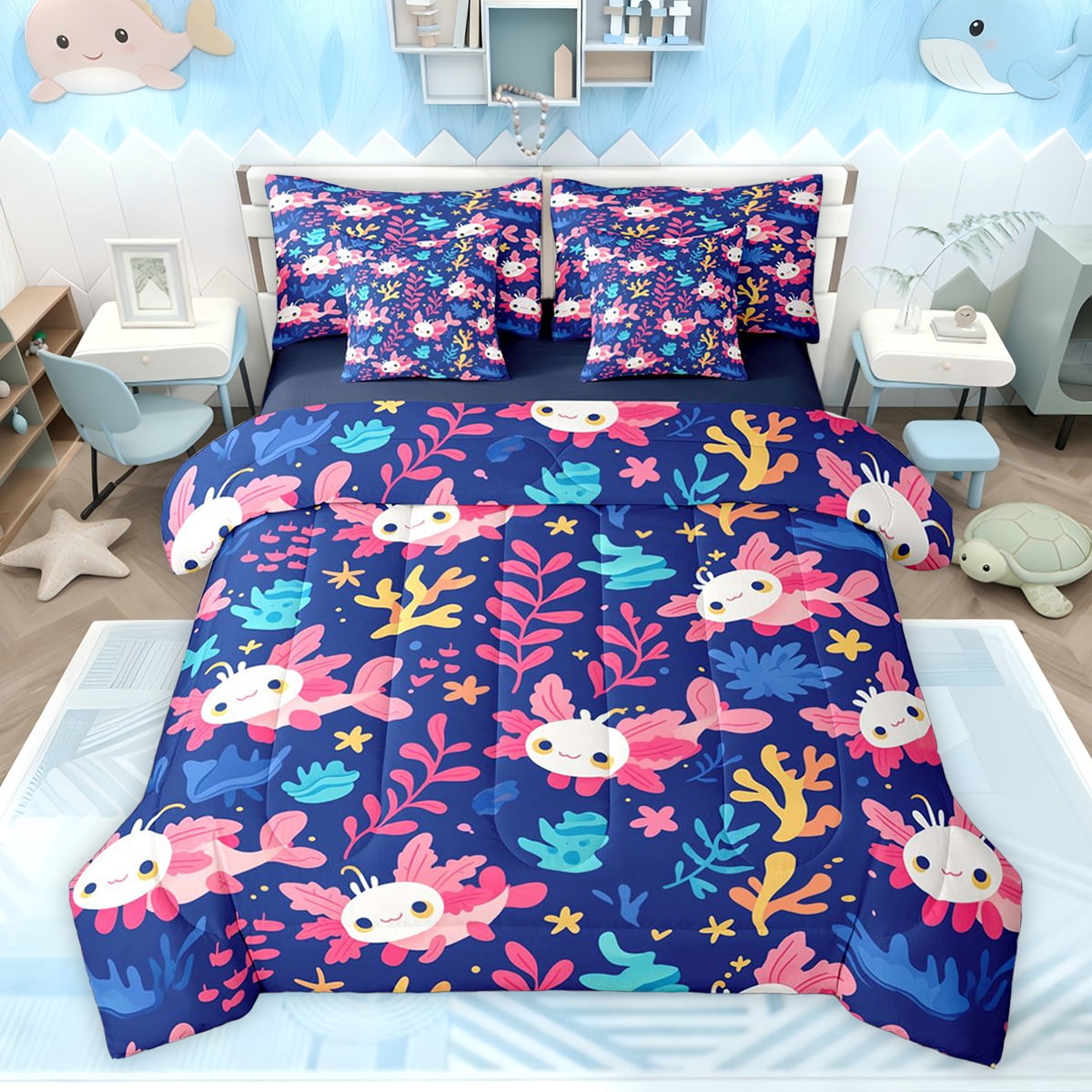 Castle Fairy Cartoon Axolotl Bedding Comforter Set,Cute Ocean Animal ...
