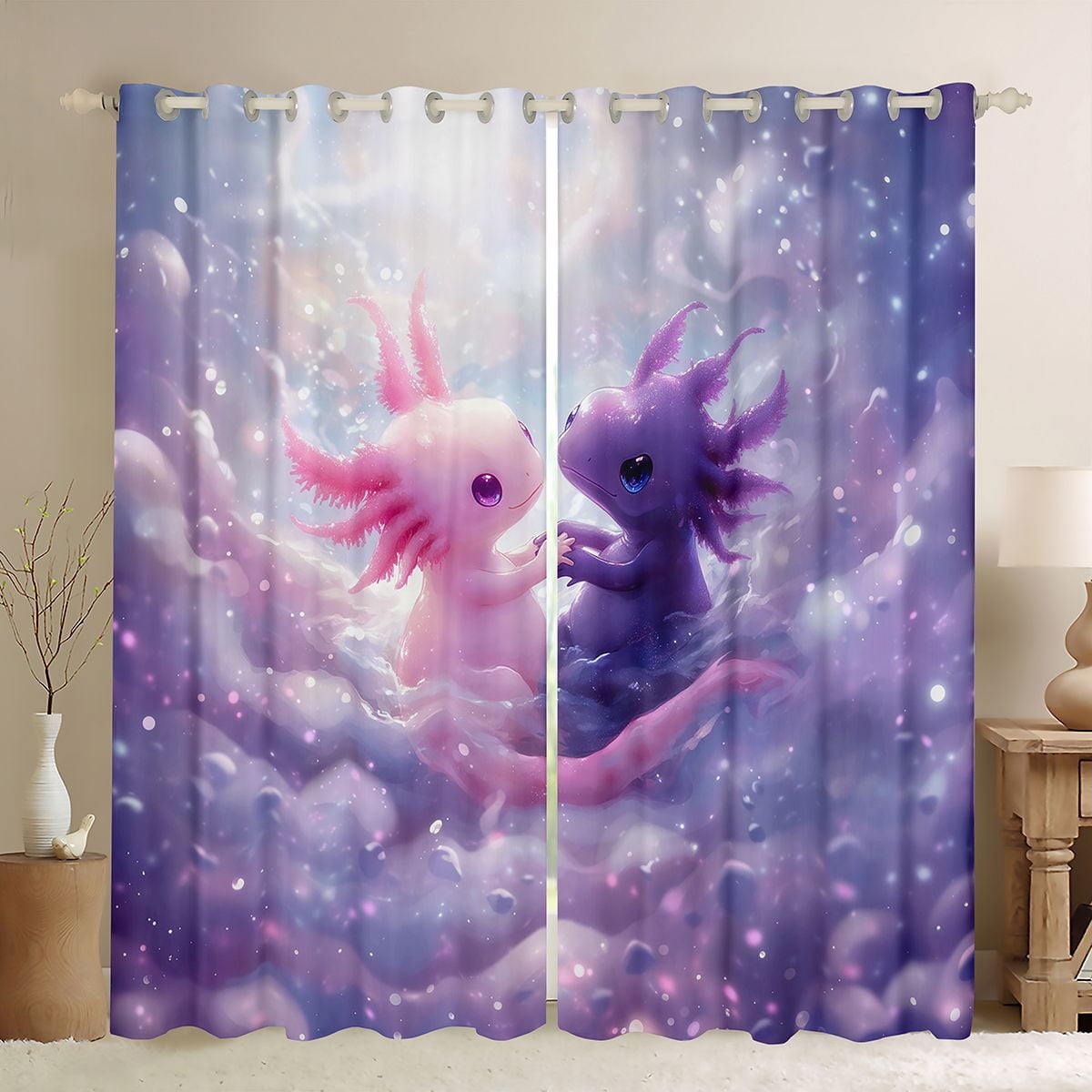 Castle Fairy Cartoon Axolotl Curtains Pack of 2 (42x84 Each),Animal ...