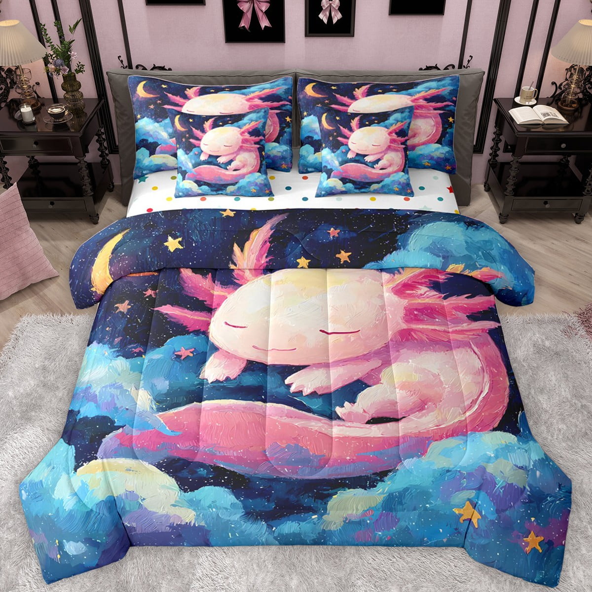 Castle Fairy Cartoon Axolotl Salamander Bedding Comforter Set 7-Piece ...