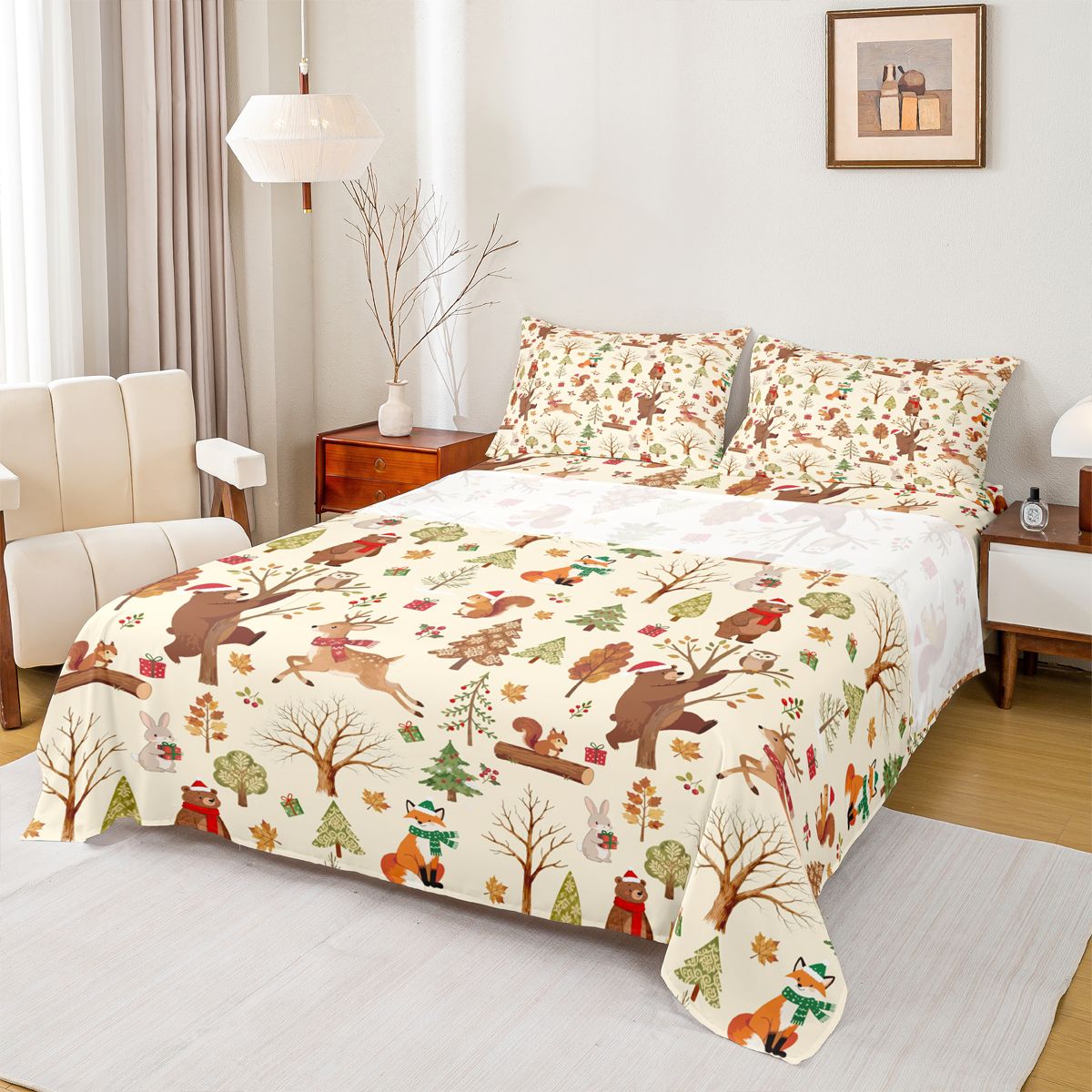 Castle Fairy Cartoon Bear Deer Squirrel Fox 4pcs Bed Sheets for Preppy ...