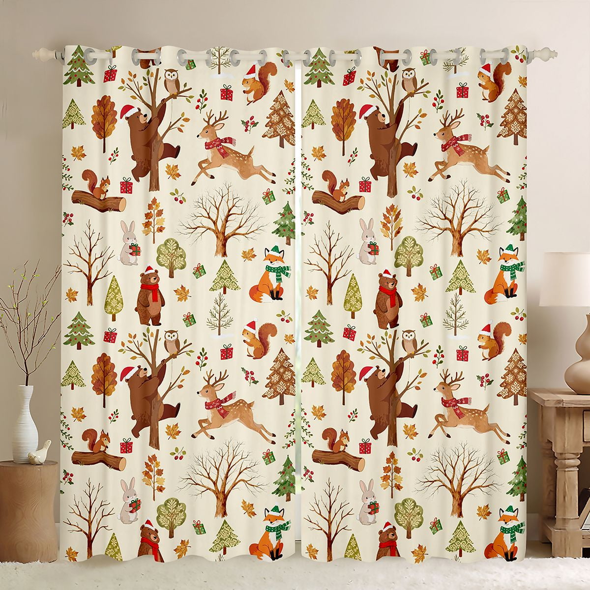 Castle Fairy Cartoon Bear Deer Squirrel Fox Blackout Curtains Set of 2 (52x84 Each) for Preppy ...