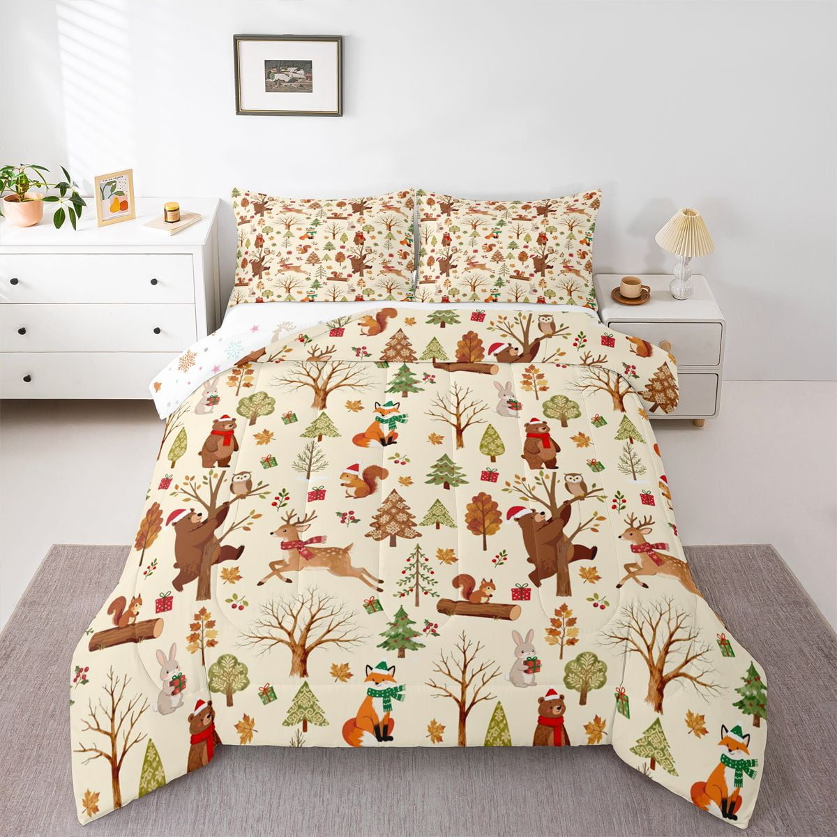 Castle Fairy Cartoon Bear Deer Squirrel Fox Full Size Comforter Sets 3 ...