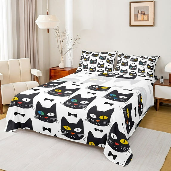 Castle Fairy Cartoon Black Cats Bed Sheets,Cute Animal Pet King Sheets ...
