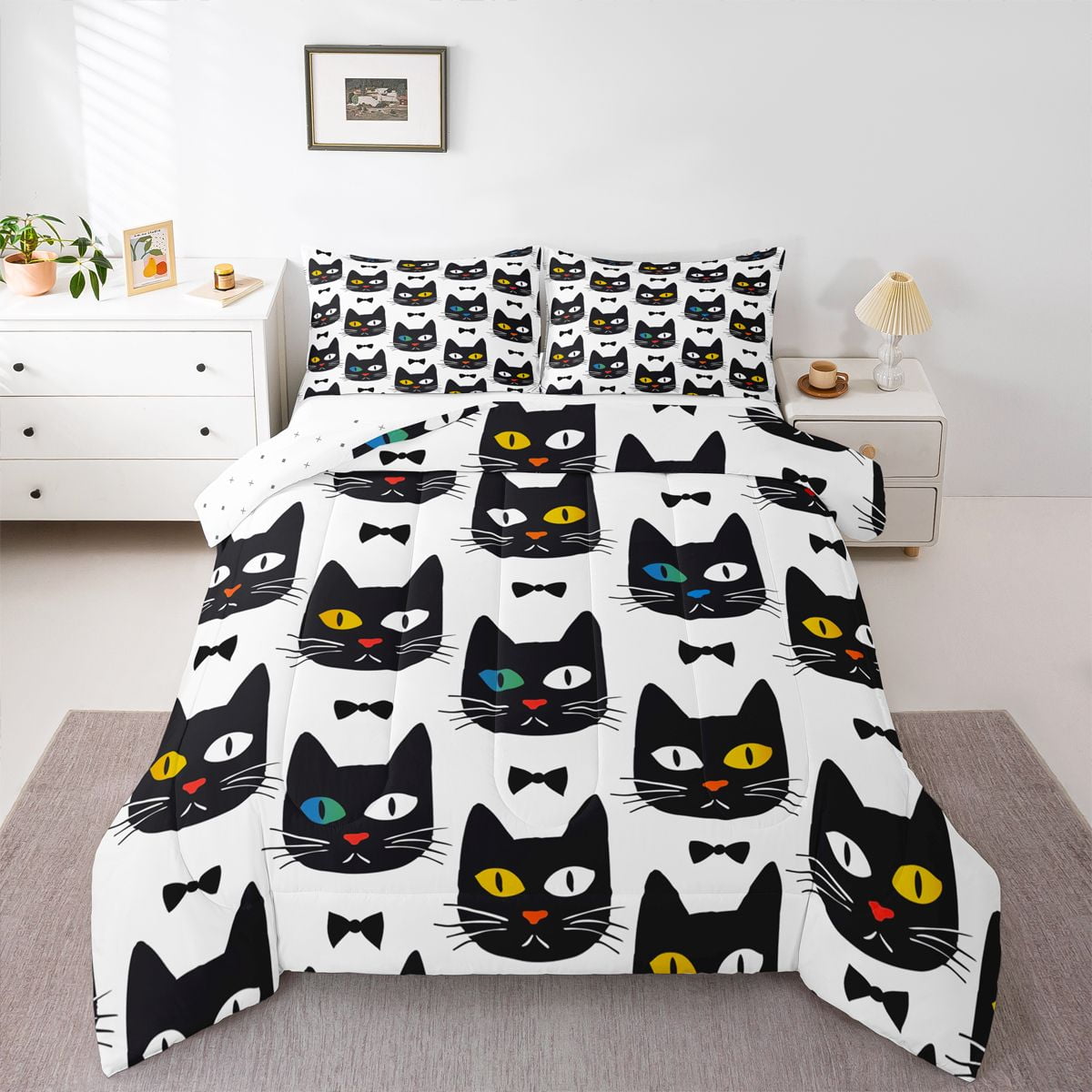 Castle Fairy Cartoon Black Cats Queen Comforter Set,Cute Animal Pet ...