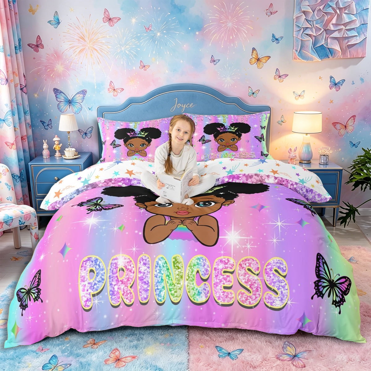 Castle Fairy Cartoon Black Girl Bedding,Cute Princess Butterfly Duvet ...