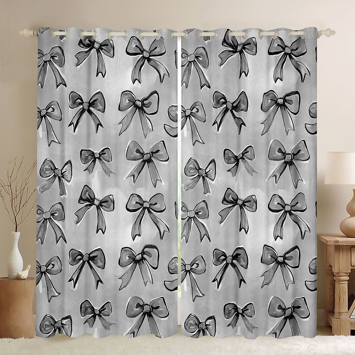 Castle Fairy Cartoon Bow Curtains Pack of 2 (42x84 Each),Kawaii Bowknot ...