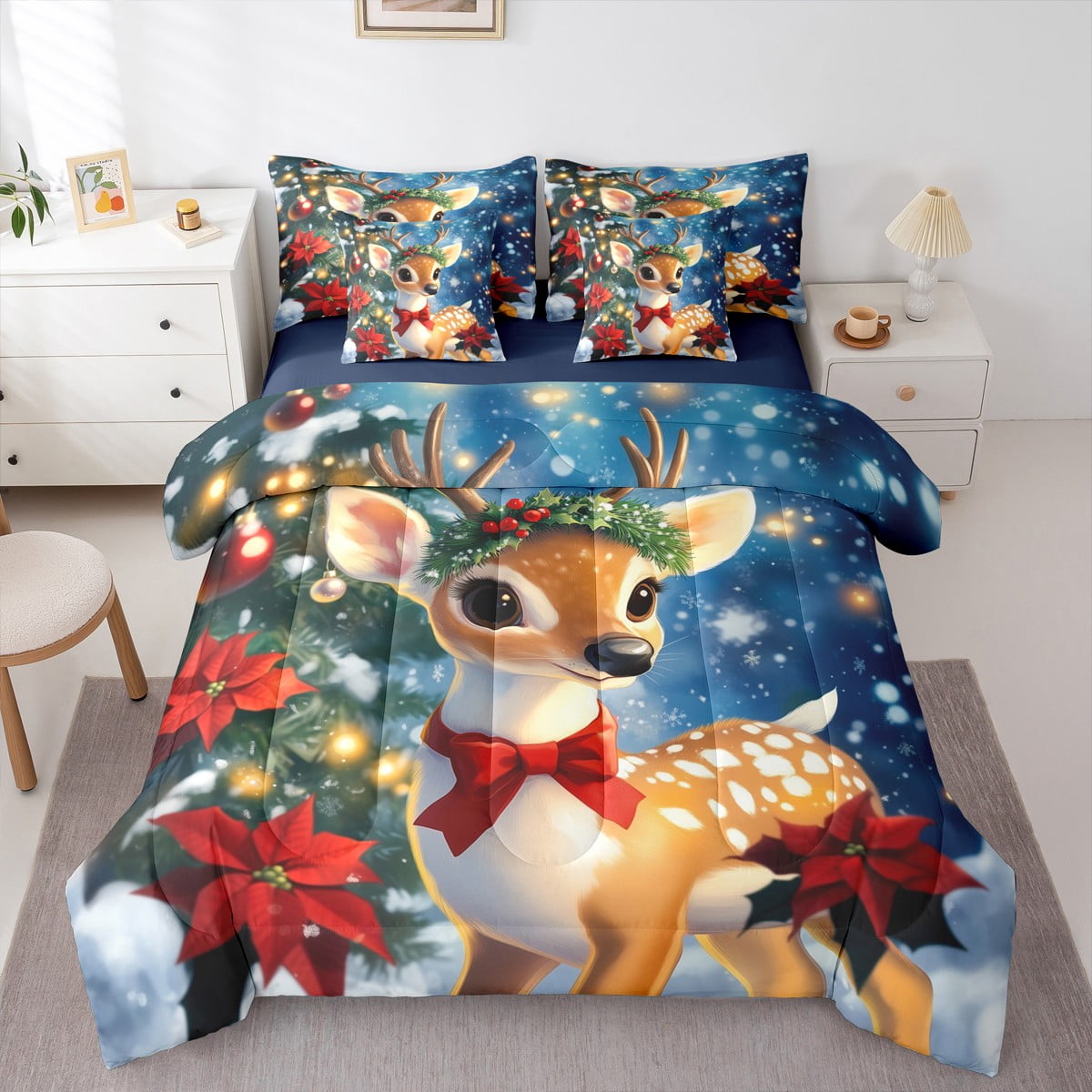 Castle Fairy Cartoon Bow Deer 7-Piece Twin Bedding Sets for Kids,Happy ...