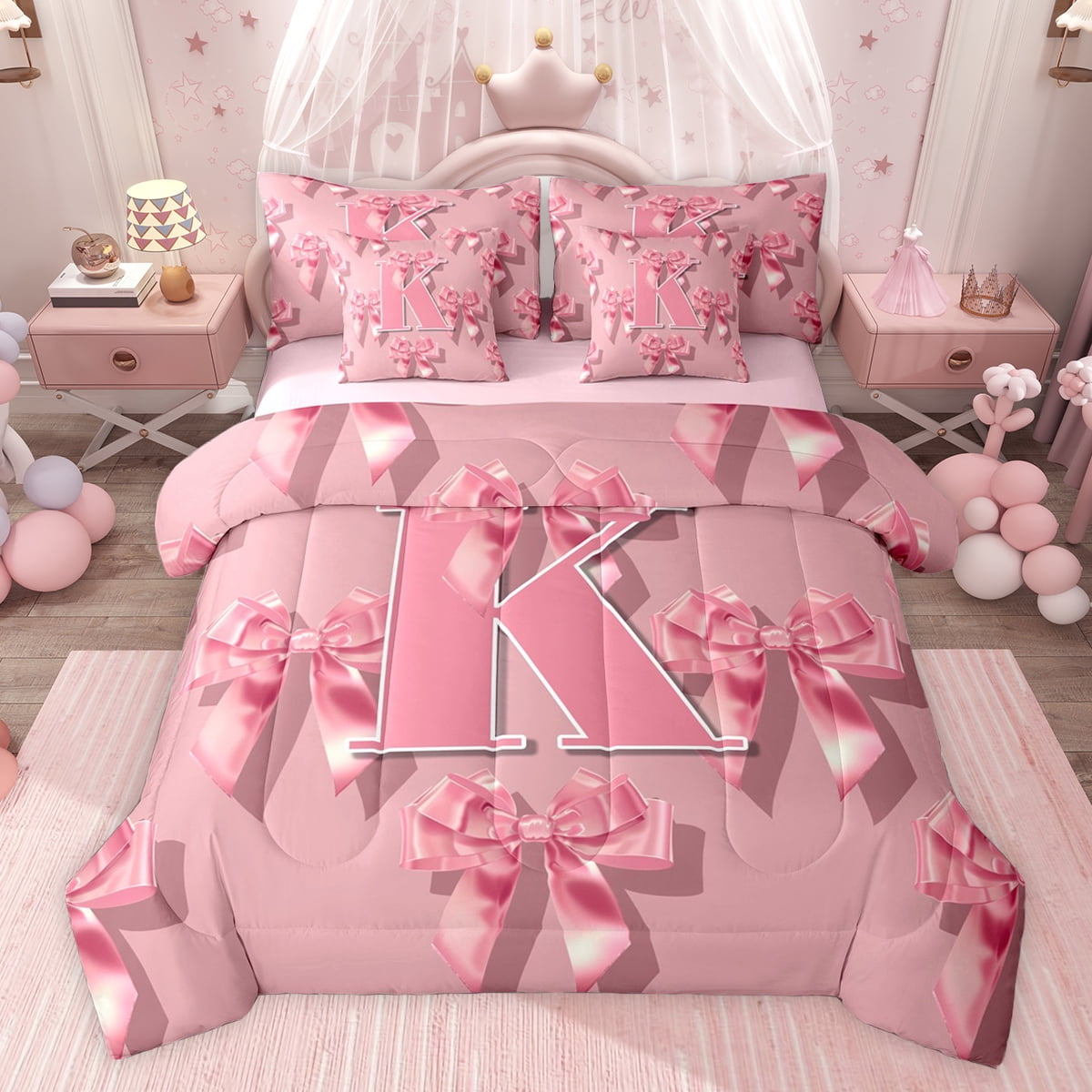 Castle Fairy Cartoon Bow Letter Monogrammed K Bedding Comforter Set 7 ...