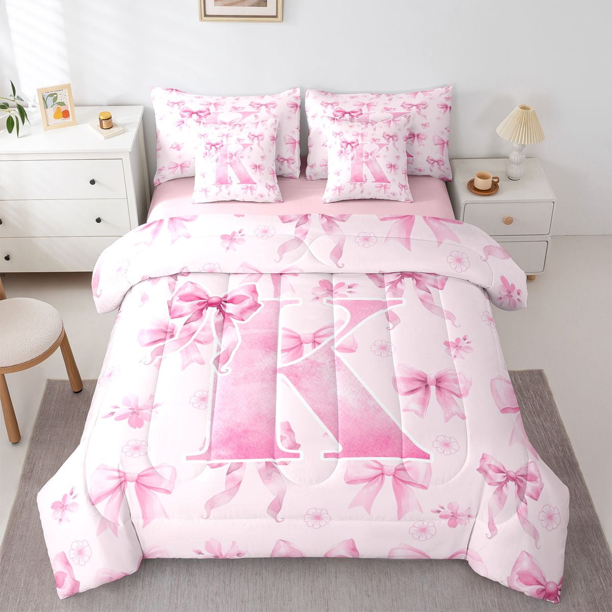 Castle Fairy Cartoon Bow Letter Monogrammed K Bedding Comforter Set ...