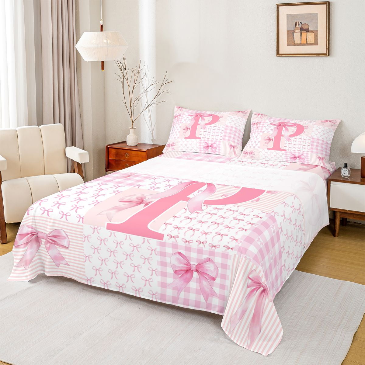 Castle Fairy Cartoon Bow Letter Monogrammed P Twin Sheet Sets,Kawaii ...