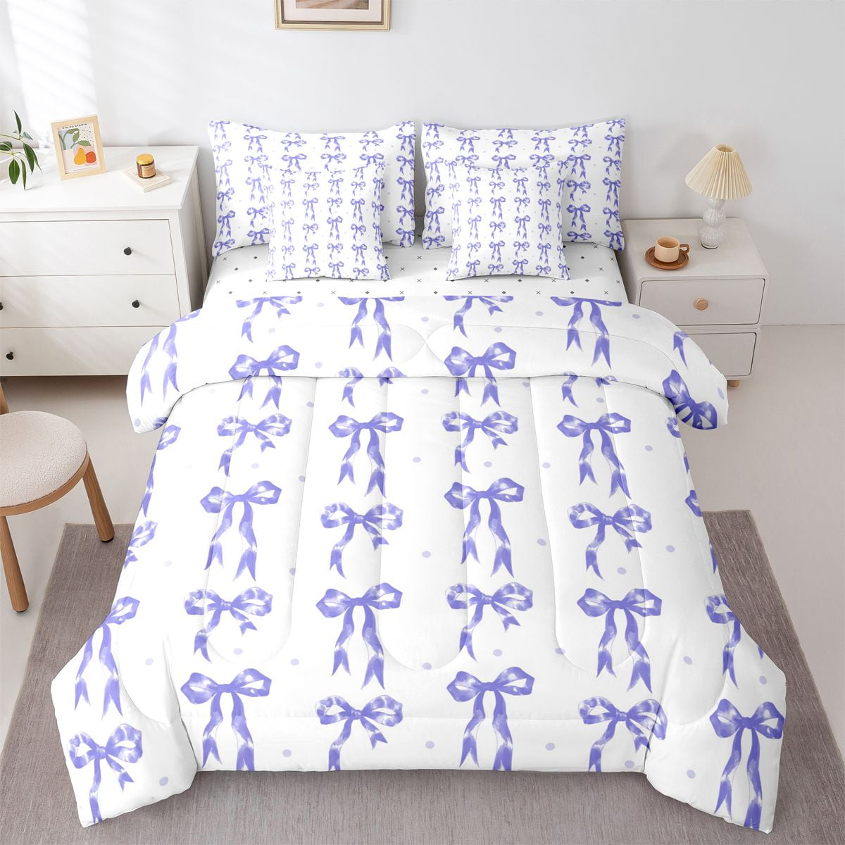 Castle Fairy Cartoon Bowknot Twin Bedding Sets,Purple Ribbon Bow ...
