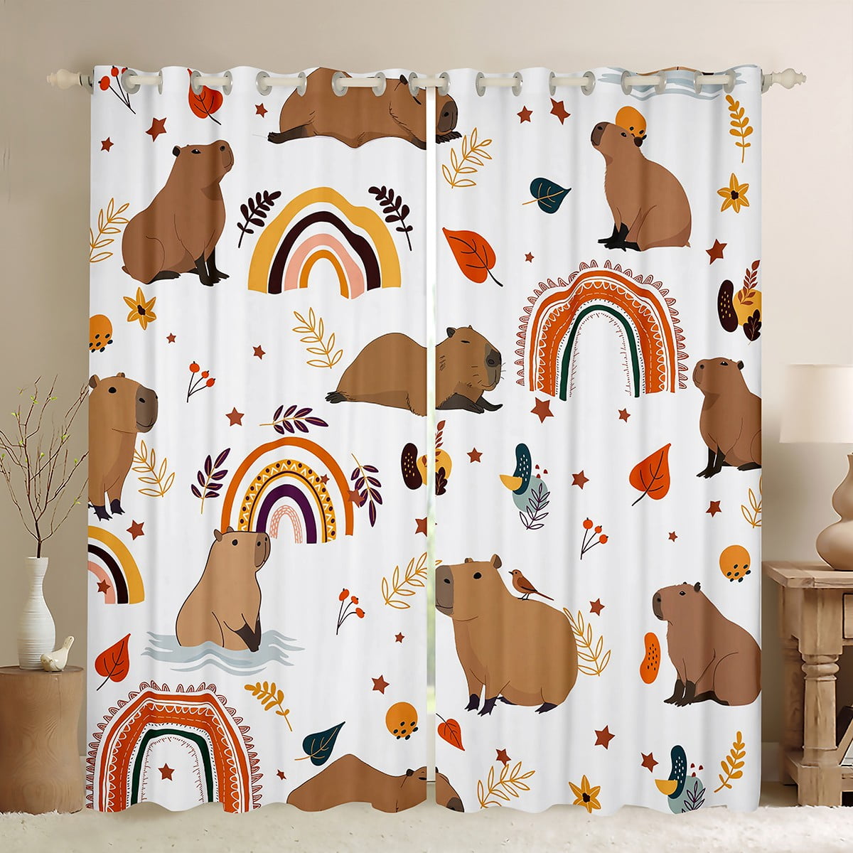 Castle Fairy Cartoon Capybara Black Out Curtains,Rainbow Curtains Pack ...