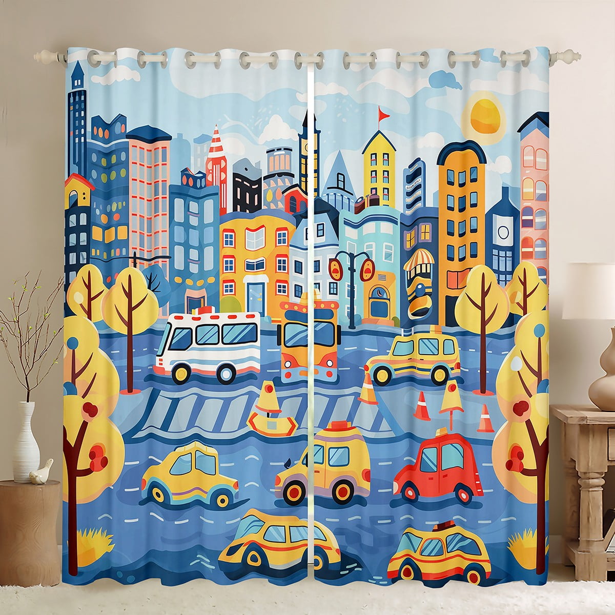Castle Fairy Cartoon Car Black Out Curtains,Car Theme Curtains Pack of ...