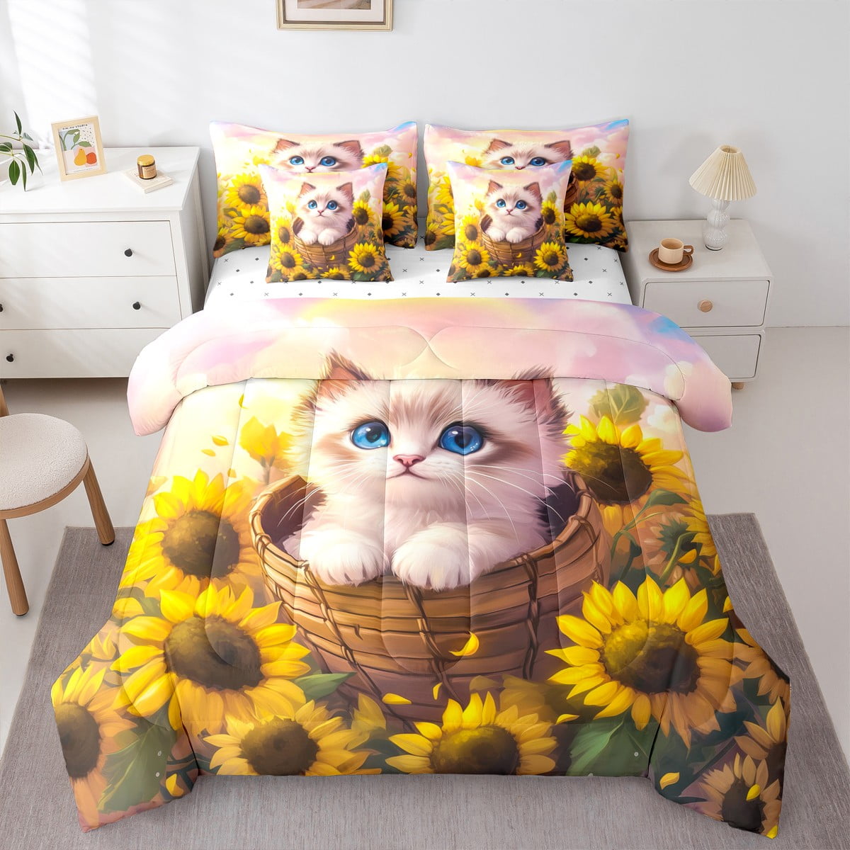 Castle Fairy Cartoon Cat Bedding Comforter Set 7-Piece for Kids ...