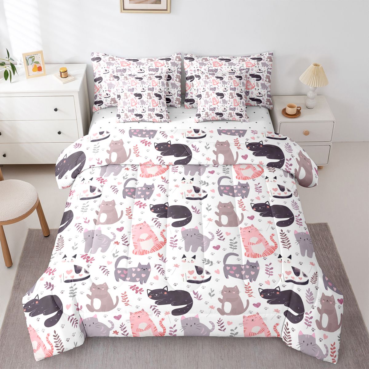 Castle Fairy Cartoon Cats Bedding Comforter Set 7pcs for Kids Children ...