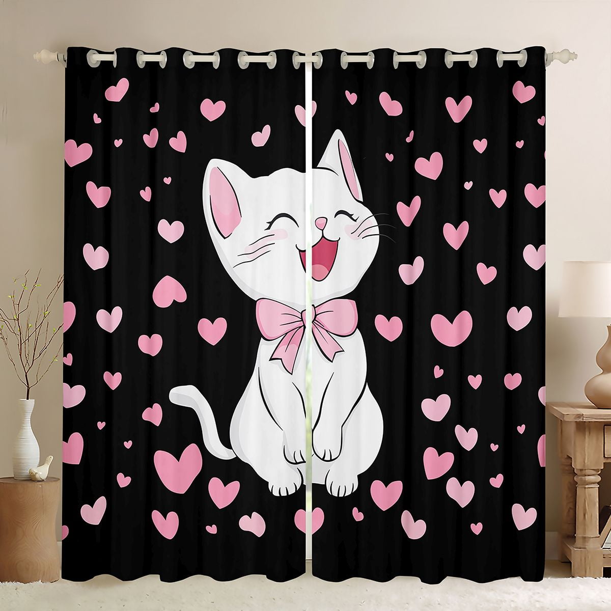 Castle Fairy Cartoon Cats Blackout Curtains Set of 2 (52x84 Each ...